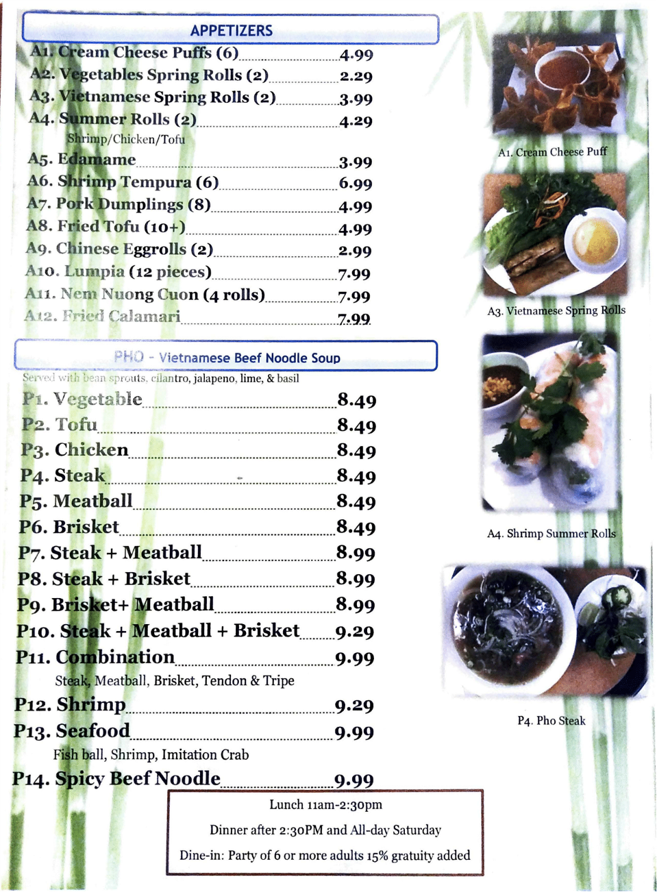 Pho 4U Menu